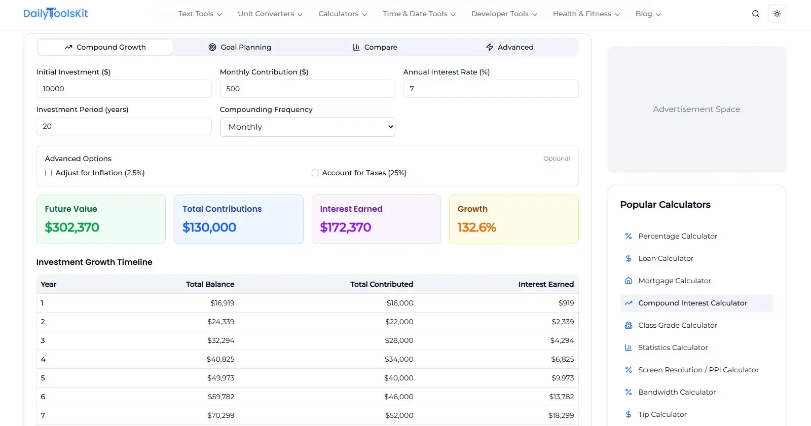 Compound Interest Calculator - Investment Growth & Retirement Planning ...